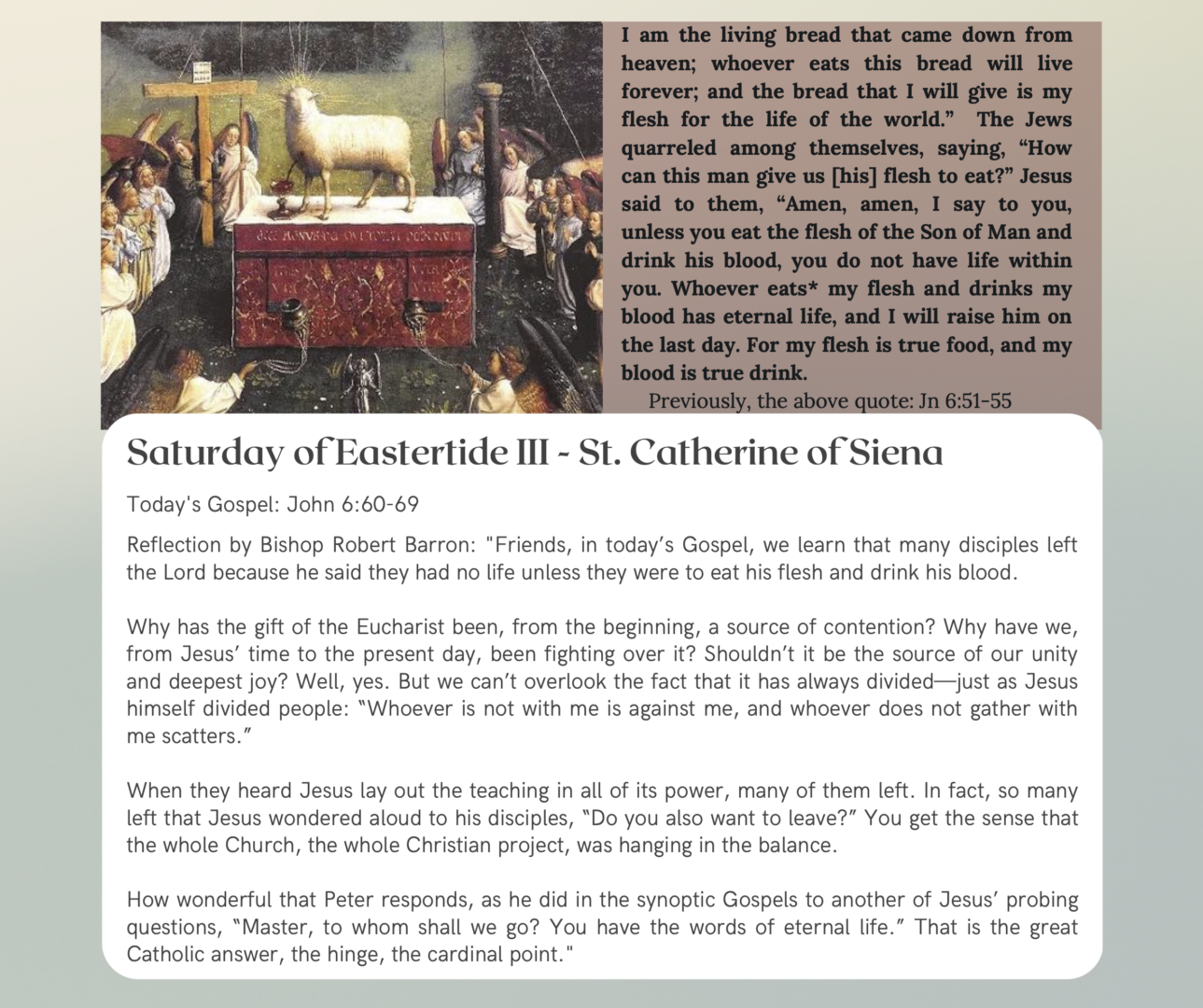 Today's Gospel, a reflection, and looking toward 1st holy Communion ...